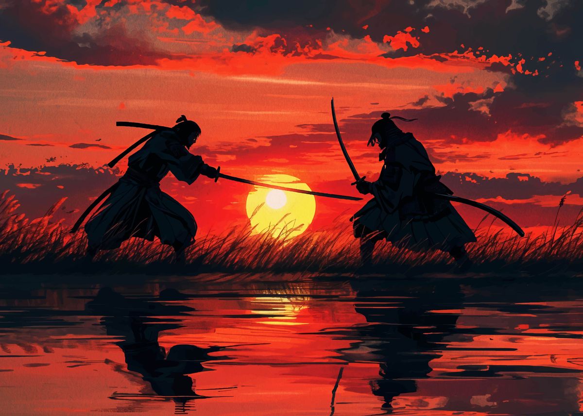 'samurai japanese sunset ' Poster, picture, metal print, paint by ...