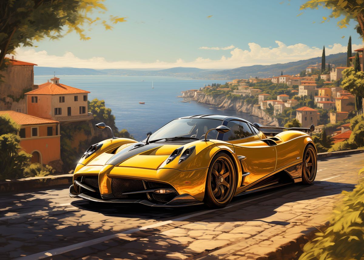 'Pagani Huayra yellow car' Poster, picture, metal print, paint by Roman ...