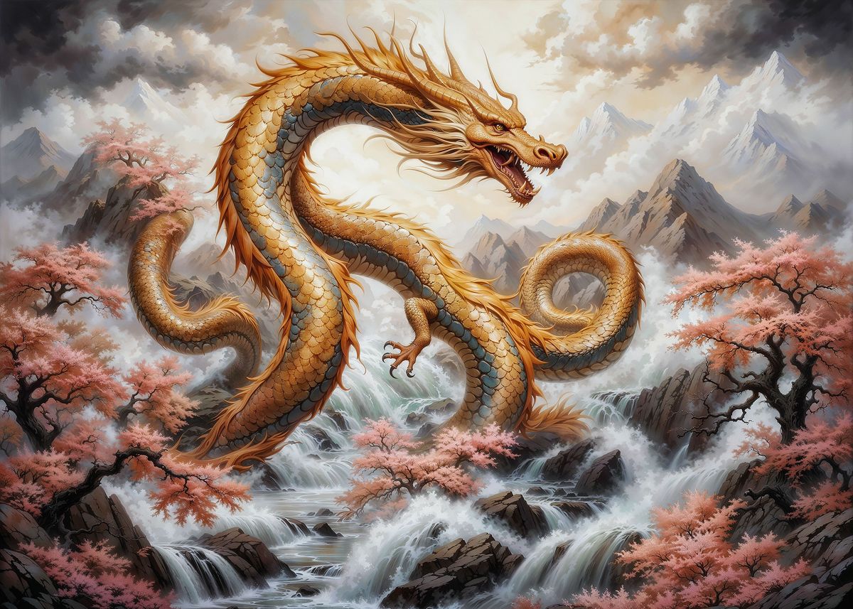 'Gold Dragon' Poster, picture, metal print, paint by Alice White Milano ...