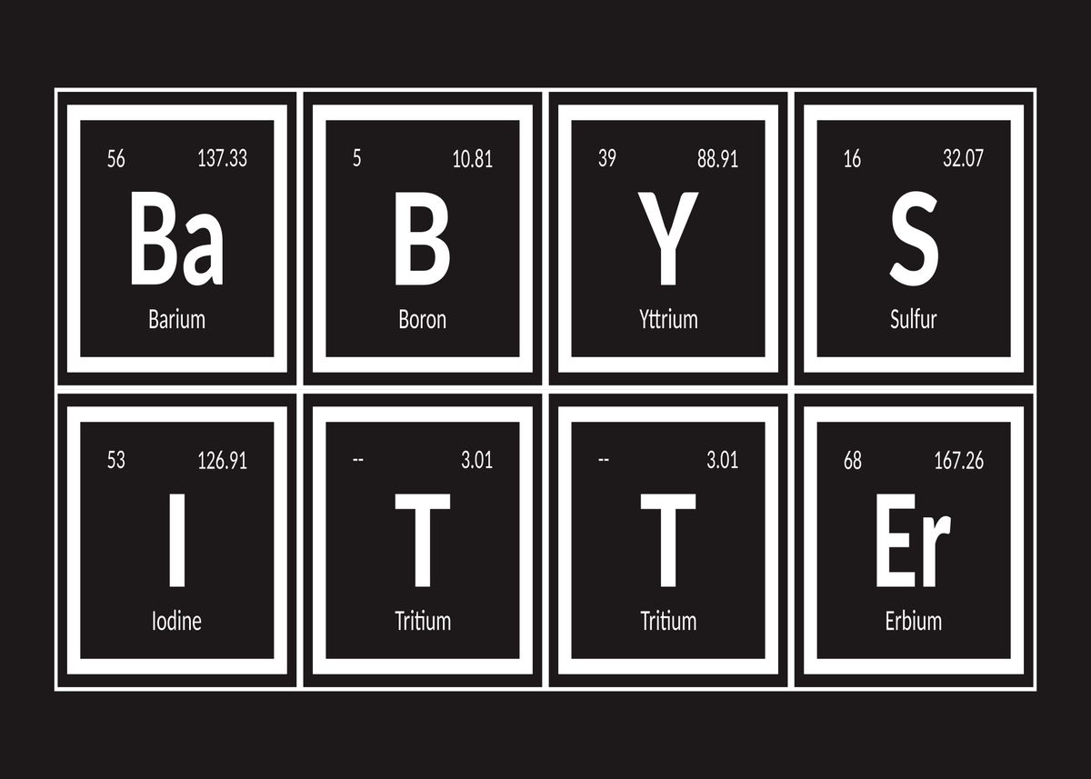 'Babysitter Periodic Table' Poster, picture, metal print, paint by ...
