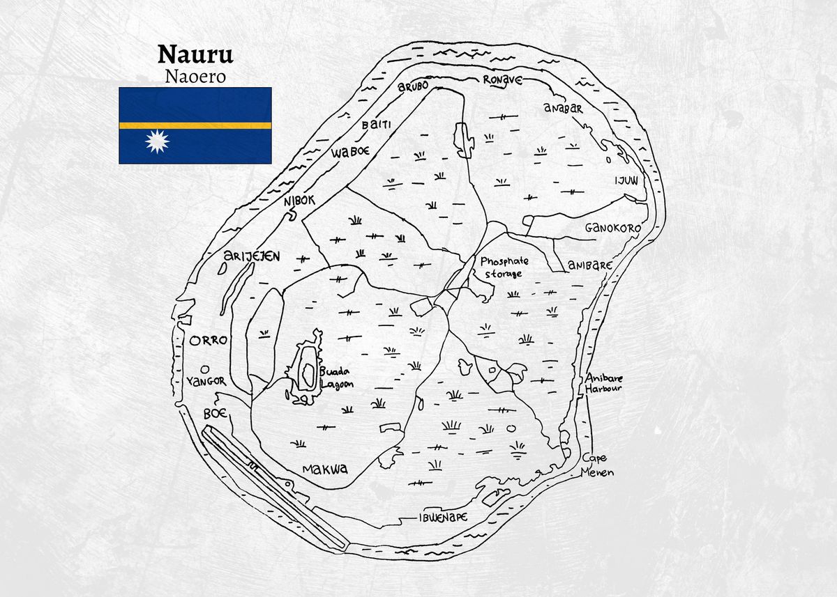 'Handdrawn Map of Nauru' Poster, picture, metal print, paint by Angelos ...