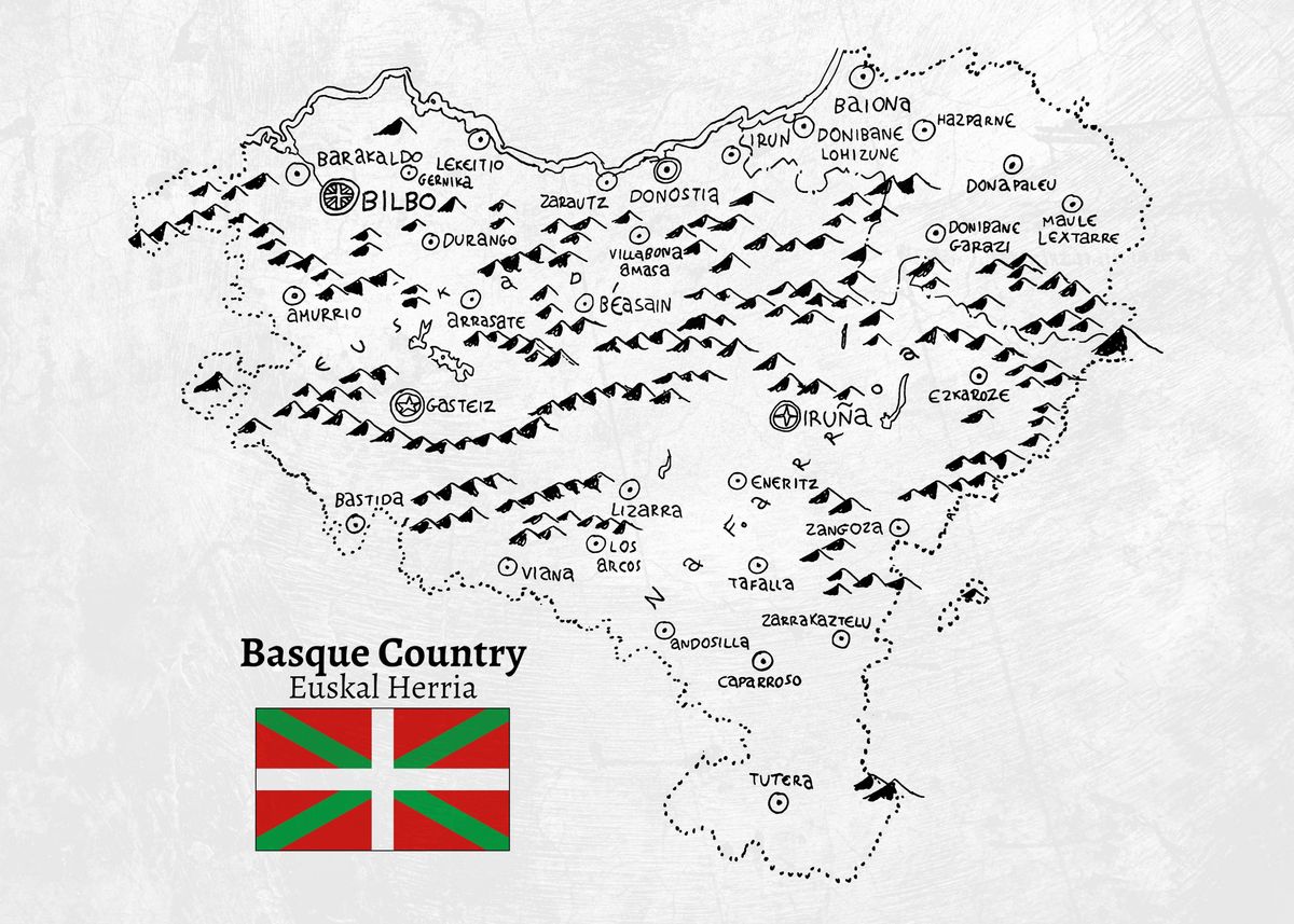 'Handdrawn Basque Country' Poster, picture, metal print, paint by ...
