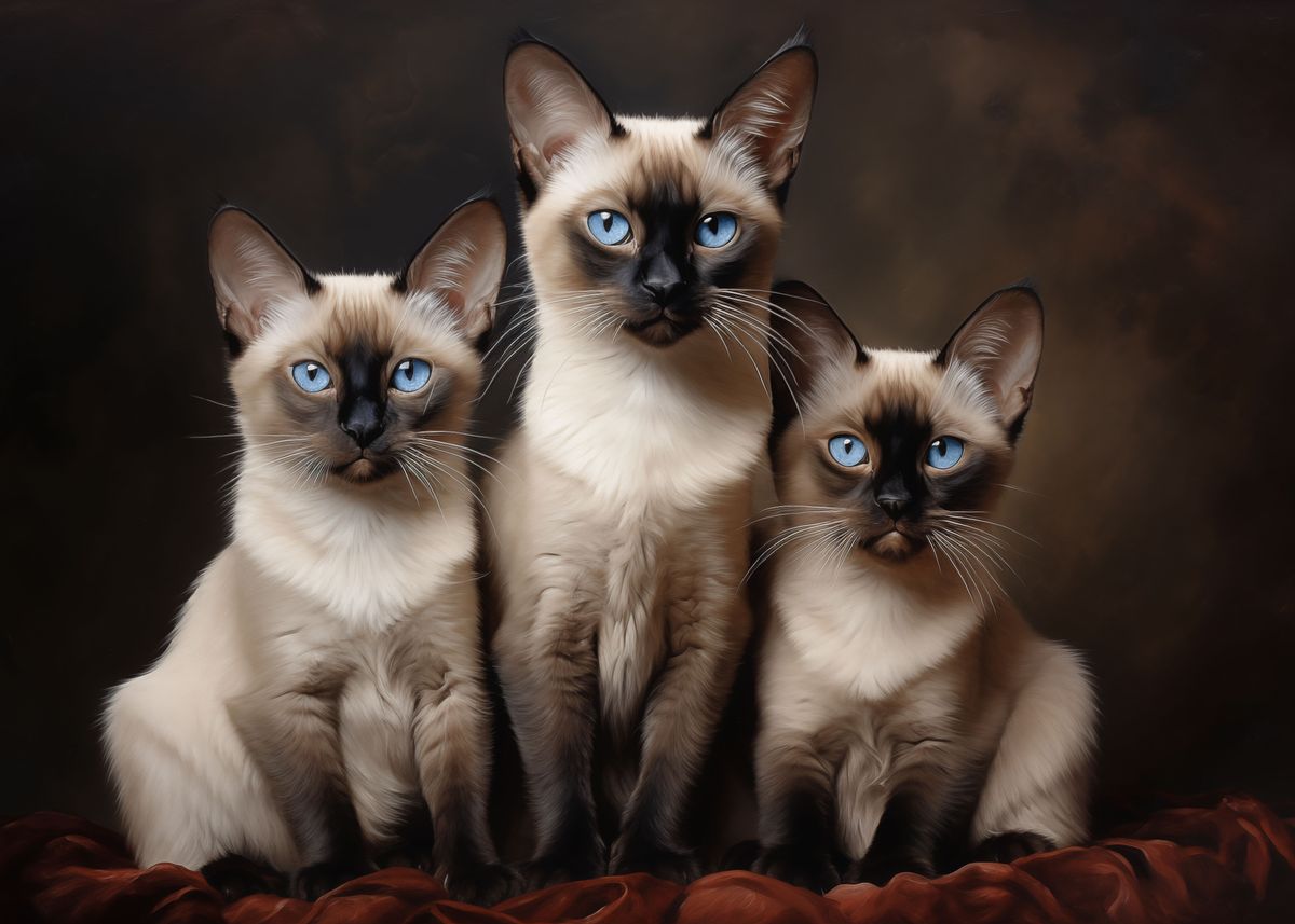 'Three Siamese cats' Poster, picture, metal print, paint by PetsArt ...