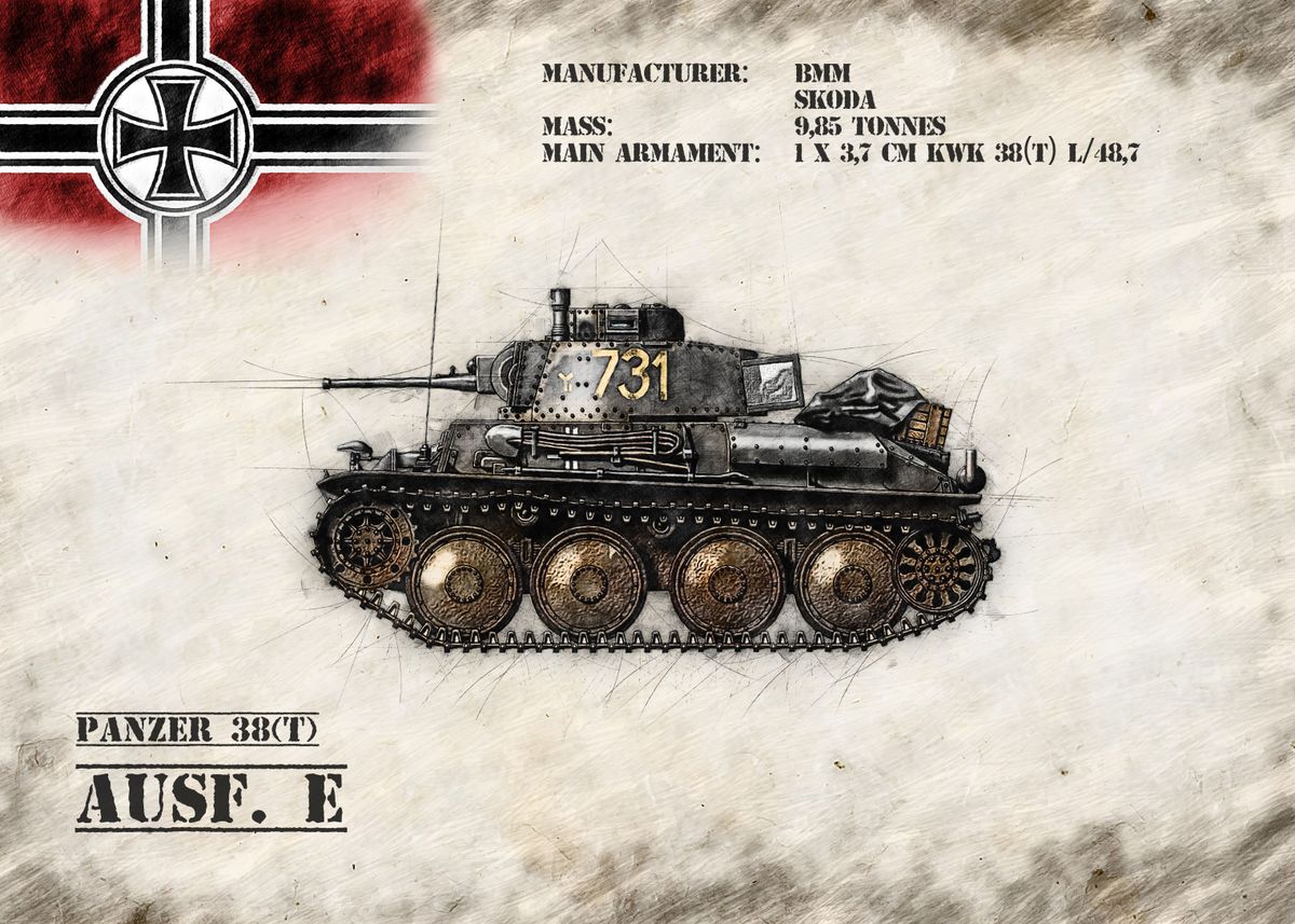 'Panzer 38t E' Poster, picture, metal print, paint by Pixxelworks ...