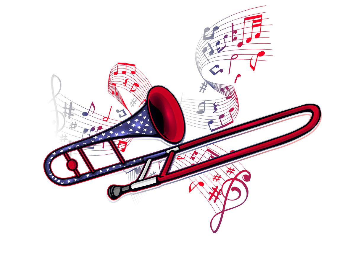 'Trombone 4th Of July USA' Poster, picture, metal print, paint by ...