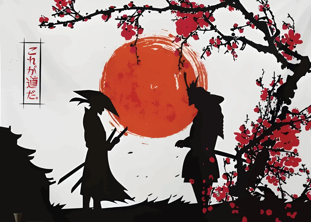'red moon samurai' Poster, picture, metal print, paint by Japanese art ...