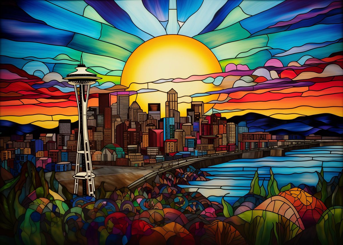 'Stained Glass Seattle' Poster, picture, metal print, paint by Boot ...