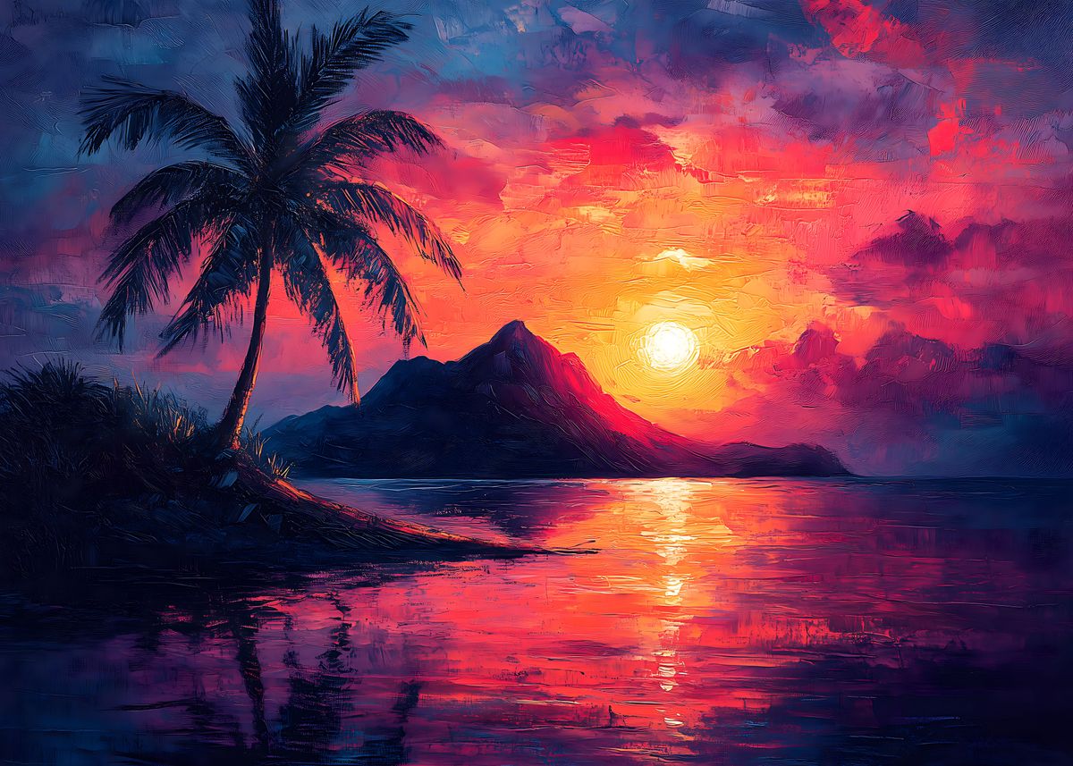 'The red Sunset Island' Poster, picture, metal print, paint by ...