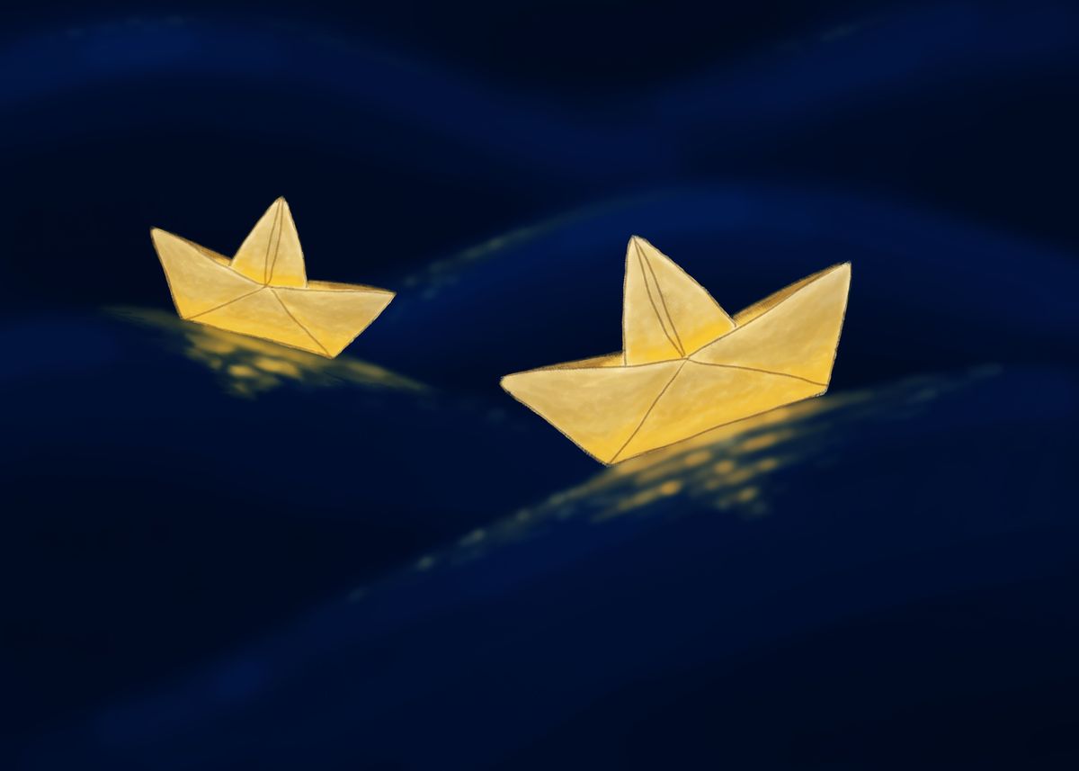 'luminous paper boat' Poster, picture, metal print, paint by JADE ...