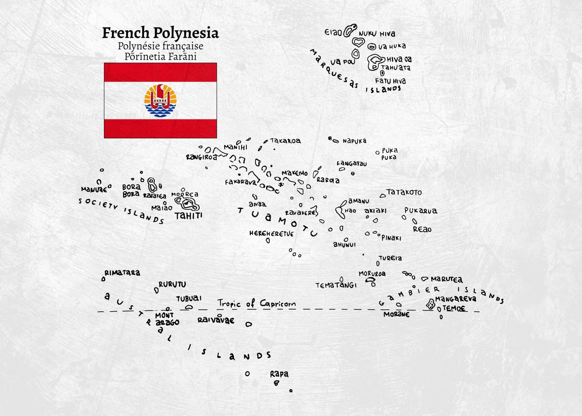 'Handdrawn French Polynesia' Poster, picture, metal print, paint by ...