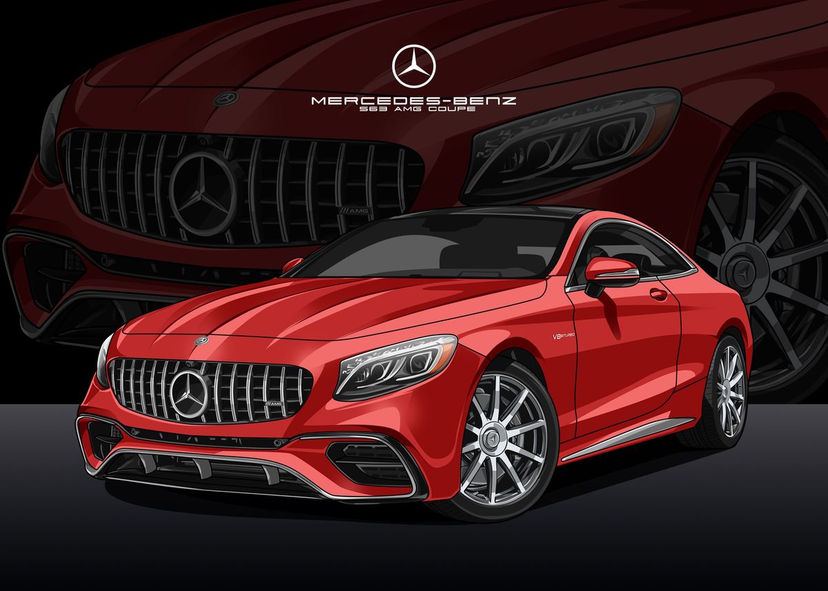 'Mercedes S63 AMG Coupe red' Poster, picture, metal print, paint by ...