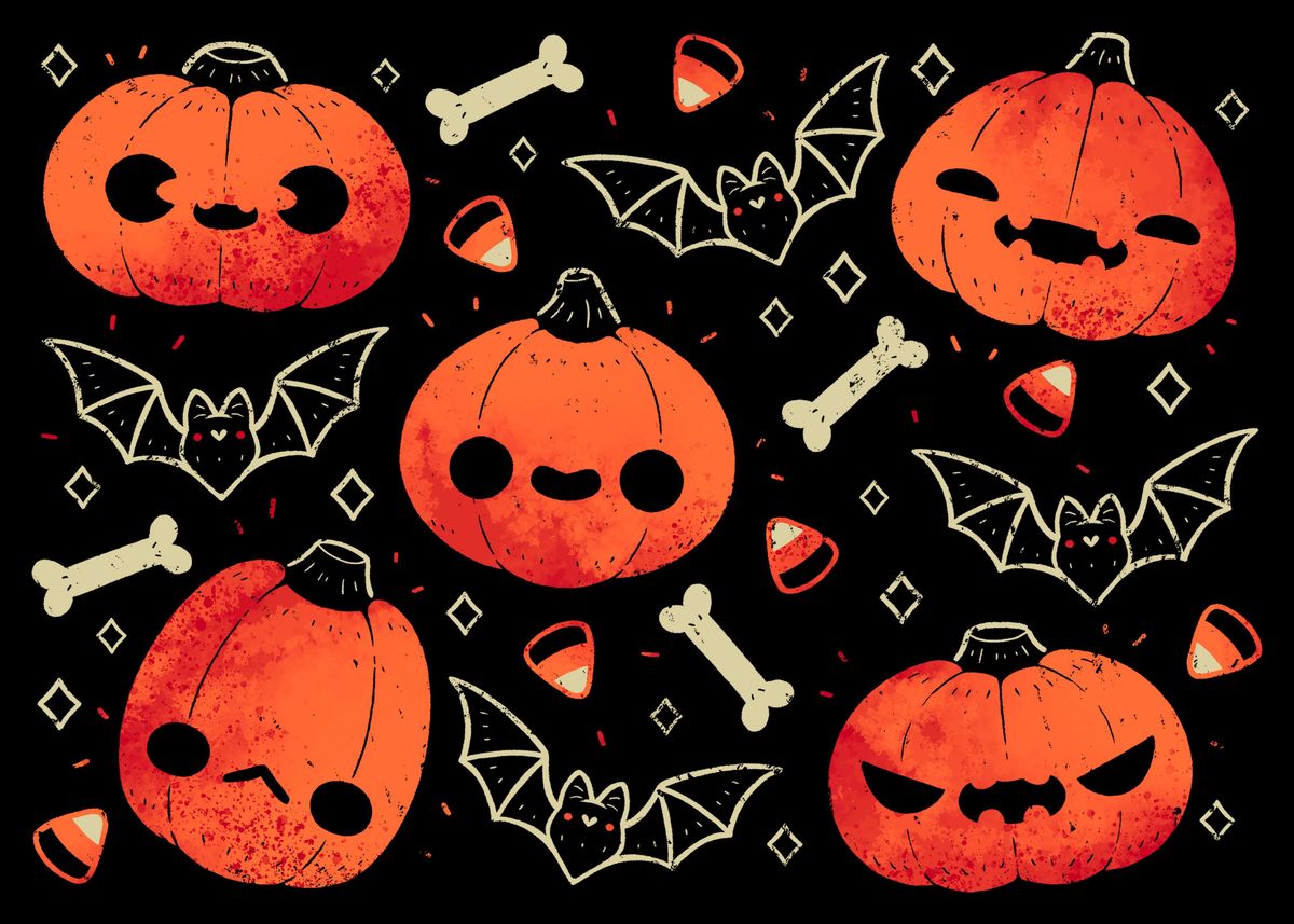 'Cute smiling Halloween Pum' Poster, picture, metal print, paint by ...