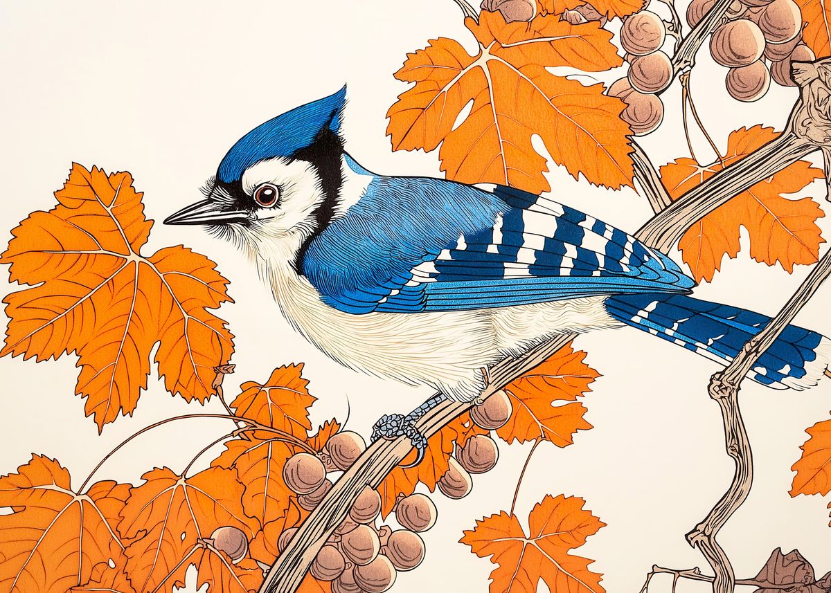 'Autumn Jay Bird' Poster, picture, metal print, paint by Quasarai ...