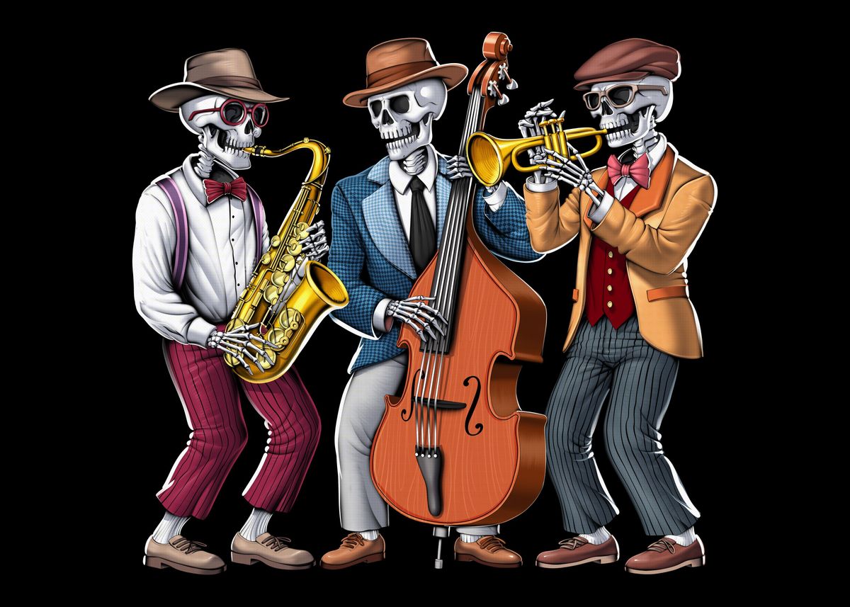 'Skeleton Jazz Musicians' Poster, picture, metal print, paint by ...