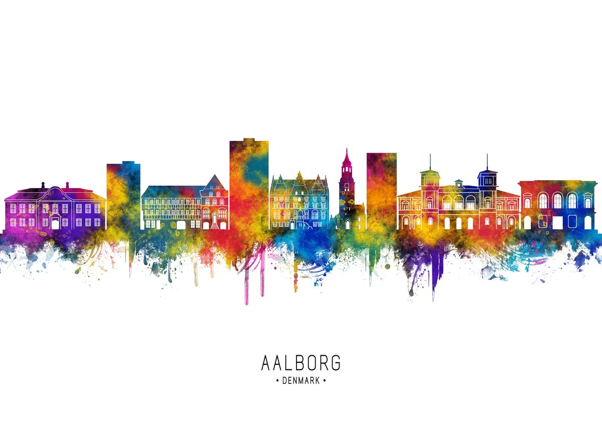 'Aalborg Denmark Skyline' Poster, picture, metal print, paint by ...
