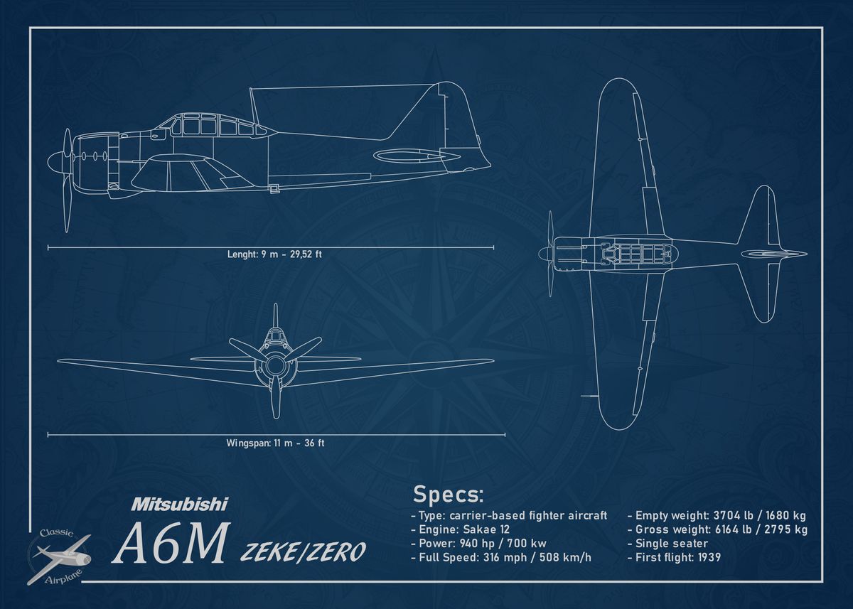 'A6M Zero' Poster, picture, metal print, paint by KyomaArt | Displate