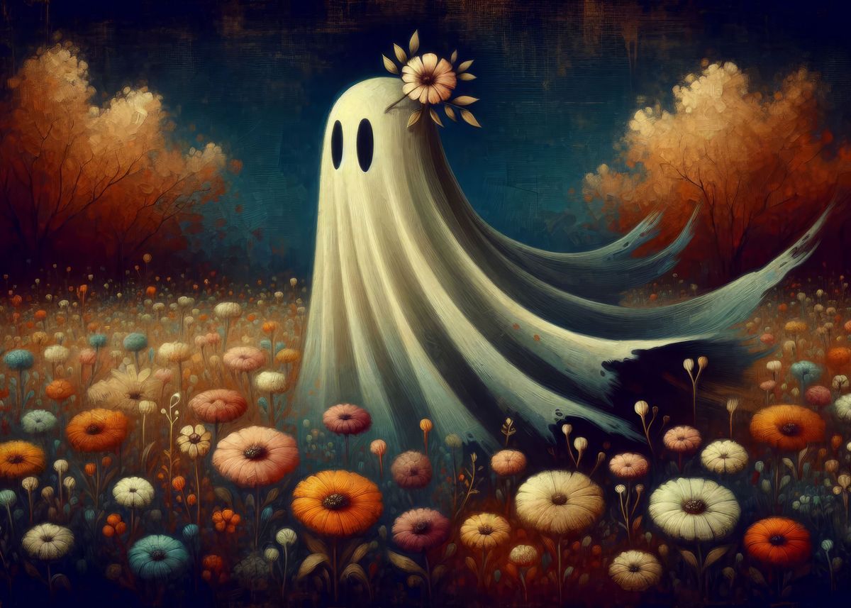 'Cute Ghost in Flower Field' Poster, picture, metal print, paint by ...