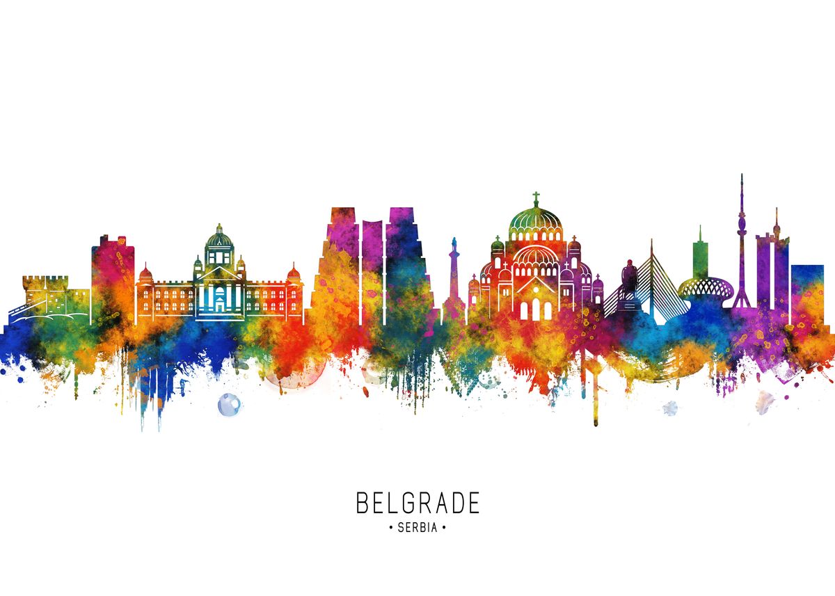 'Belgrade Serbia Skyline' Poster, picture, metal print, paint by ...