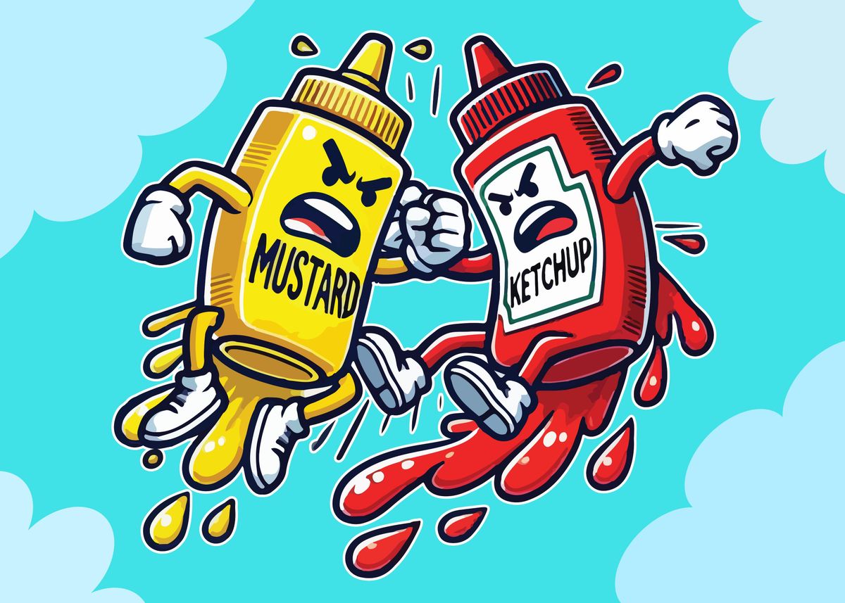 'Mustard or ketchup fight' Poster, picture, metal print, paint by ...
