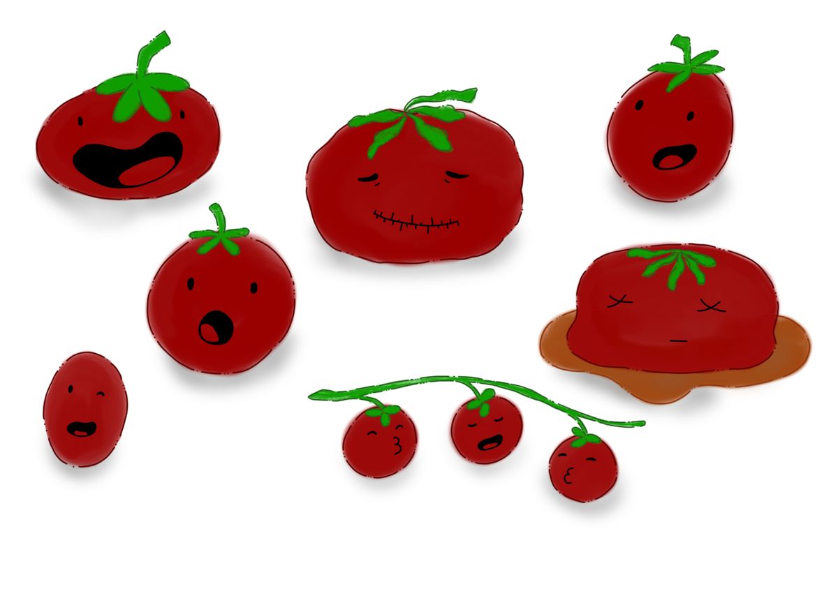 'Funny Tomato Faces' Poster, picture, metal print, paint by Gino | Displate
