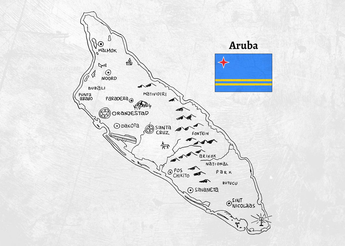 'Handdrawn Map of Aruba' Poster, picture, metal print, paint by Angelos ...