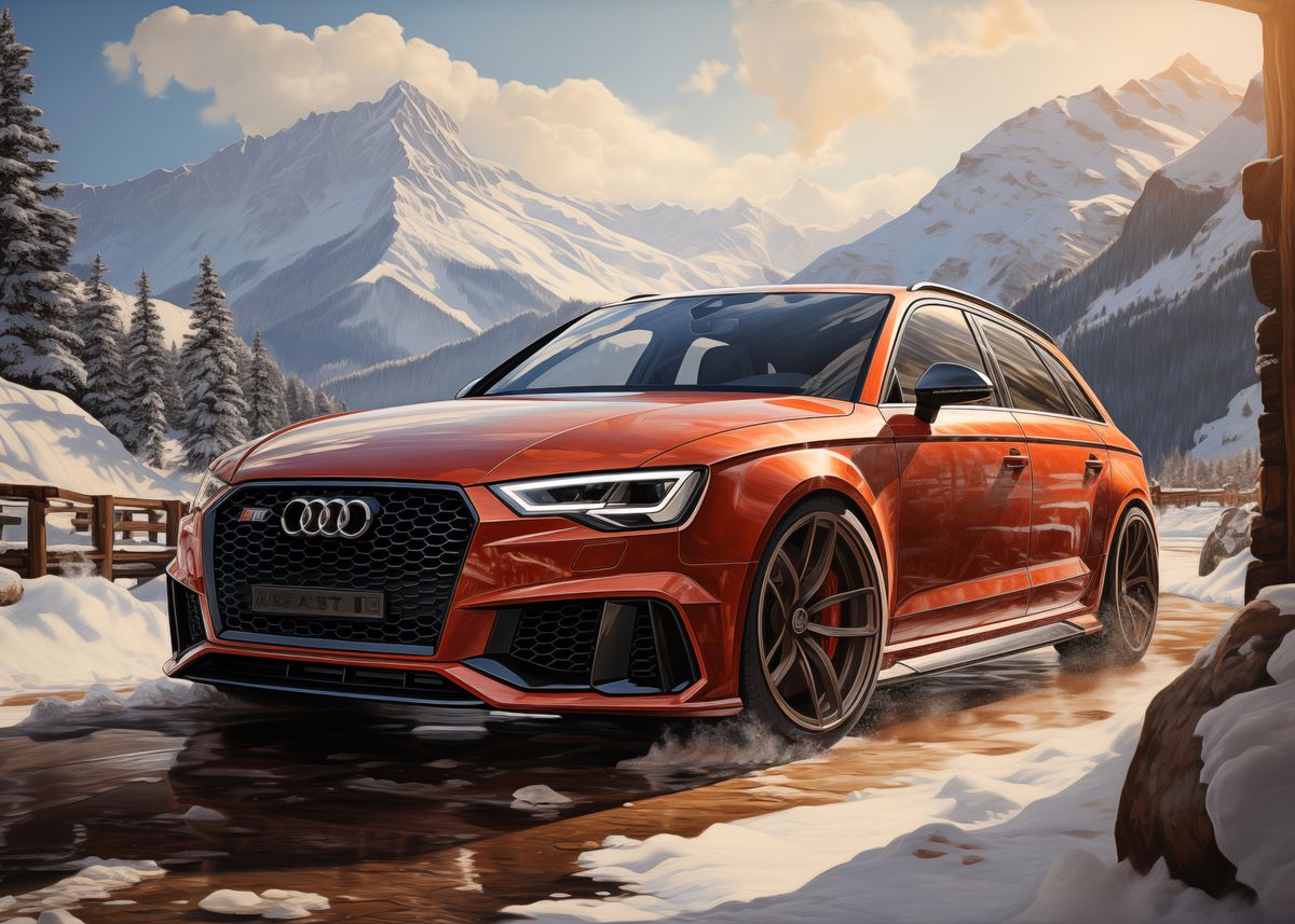 'Audi RS3 in Snowy Mountains' Poster, picture, metal print, paint by ...