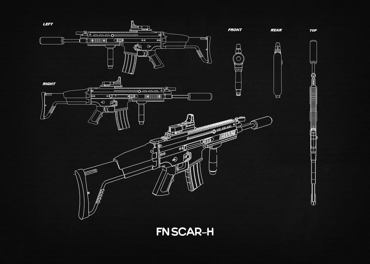 'FN SCAR H' Poster, picture, metal print, paint by Blueprint Expert ...