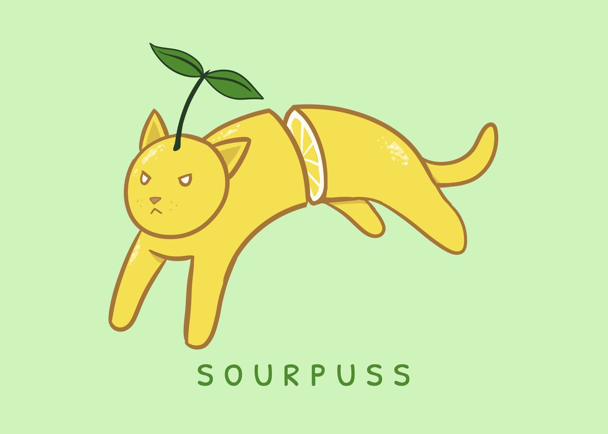 'Sourpuss Lemon Cat' Poster, picture, metal print, paint by Rory Nelson ...