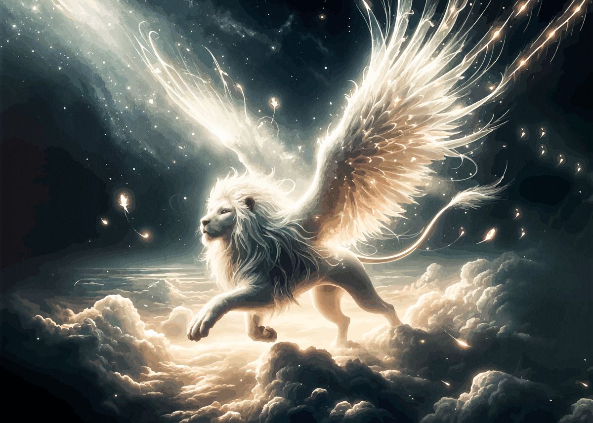 'White Lion with Wings' Poster, picture, metal print, paint by Japanc ...