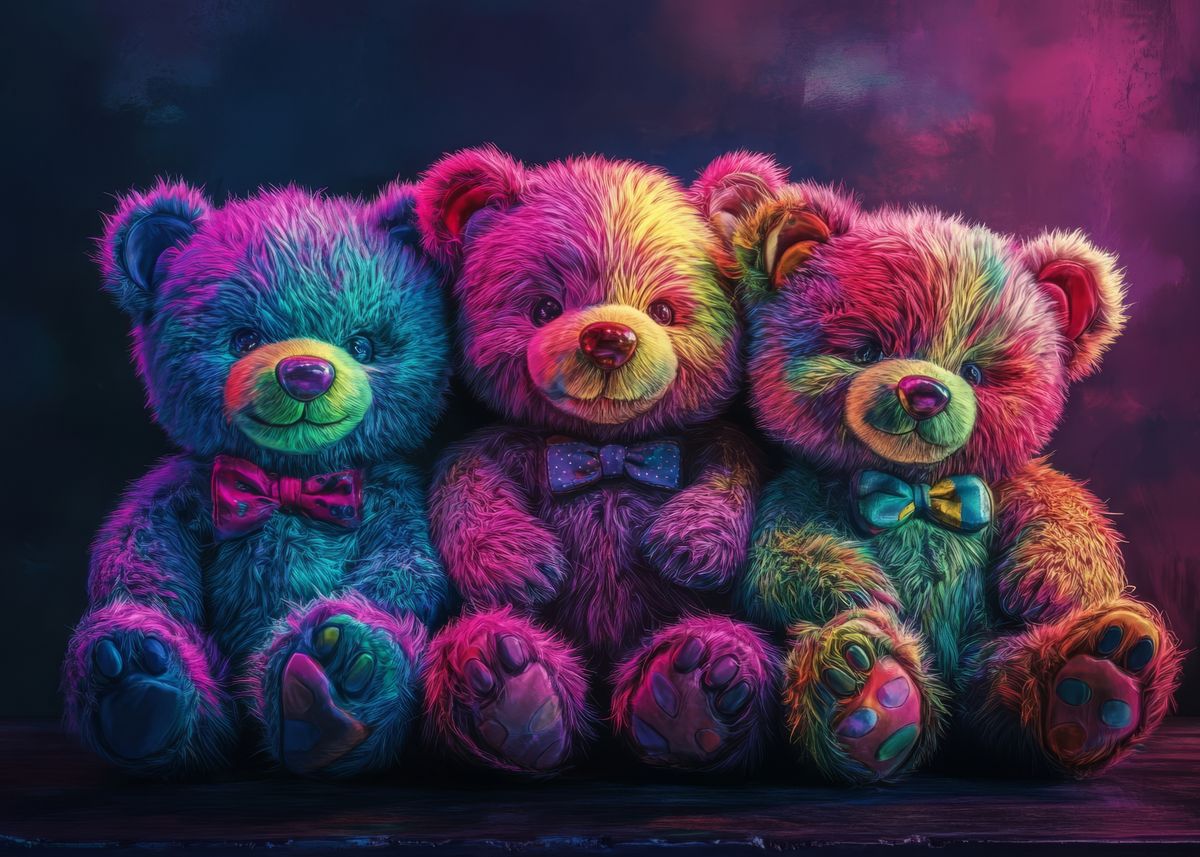 'Rainbow Teddy Bears' Poster, picture, metal print, paint by emaga ...