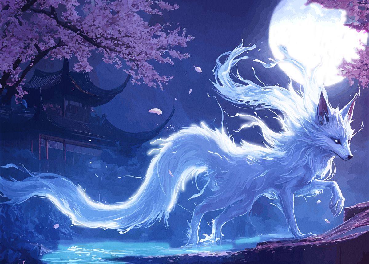 'Mystical White Fox' Poster, picture, metal print, paint by ...