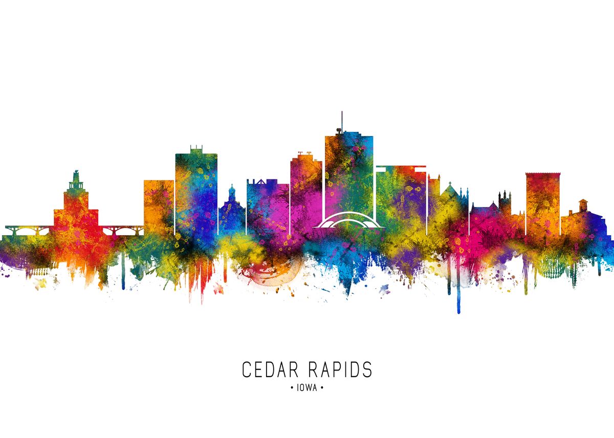 'Cedar Rapids Iowa Skyline' Poster, picture, metal print, paint by ...