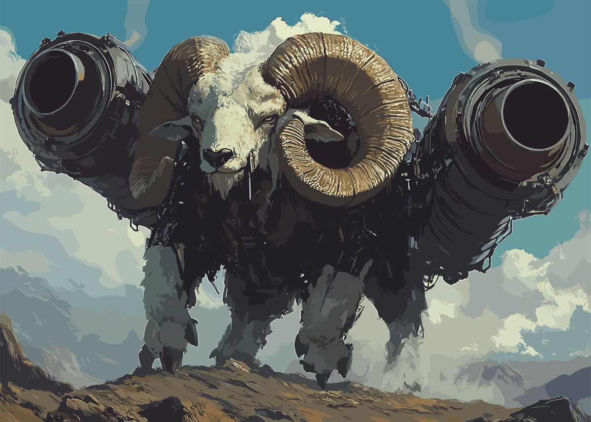 'Combat Goat' Poster, picture, metal print, paint by Gomes Leonard ...