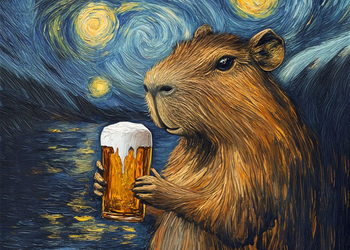'Capybara Starry Night' Poster, picture, metal print, paint by Akaash ...