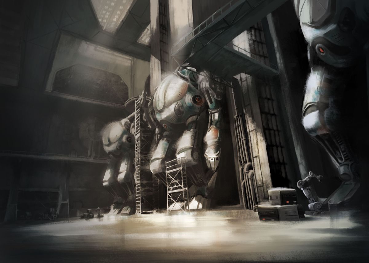 'Mecha Hangar' Poster, picture, metal print, paint by GraphikPasta ...