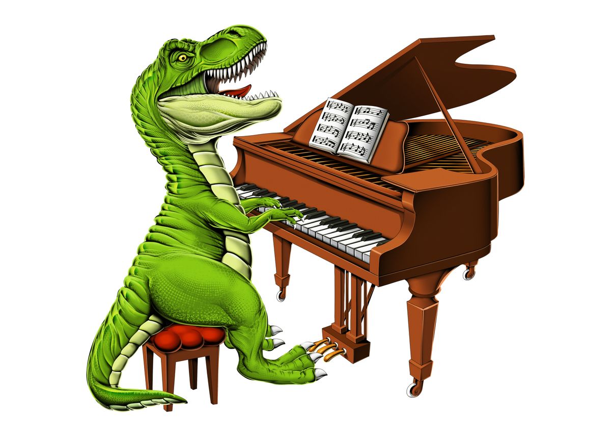 'T-Rex Dinosaur Playing Piano' Poster, picture, metal print, paint by ...