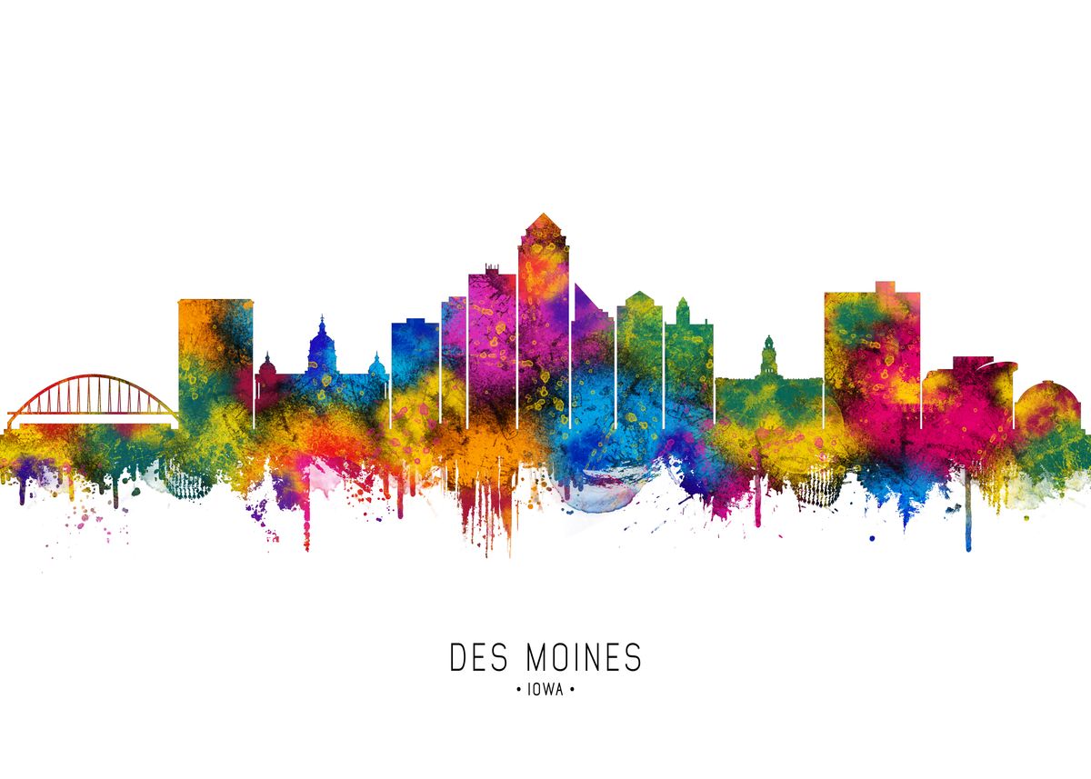 'Des Moines Skyline Watercolor' Poster, picture, metal print, paint by ...