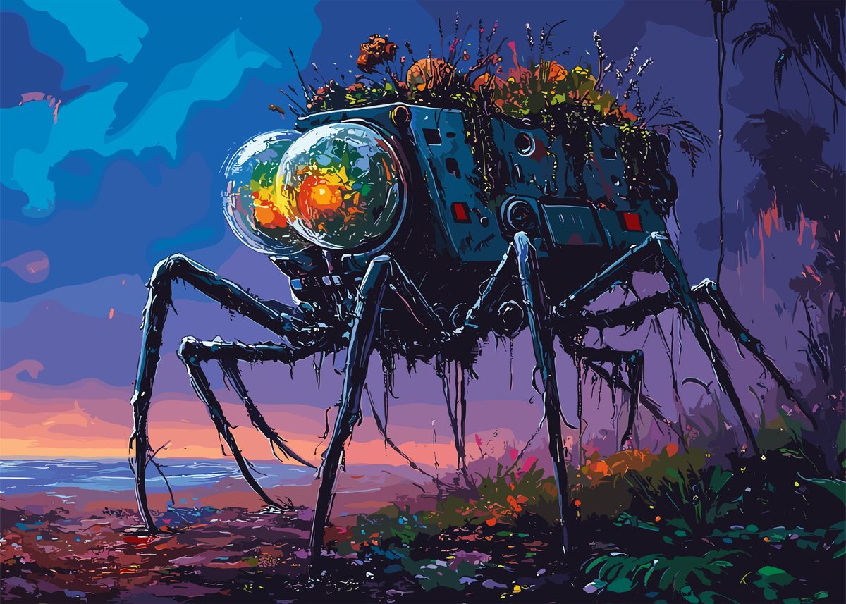 'Cybernetic Spider Machine' Poster, picture, metal print, paint by ...