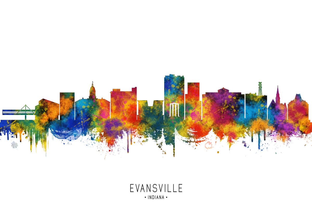 'Evansville Skyline Watercolor' Poster, picture, metal print, paint by ...