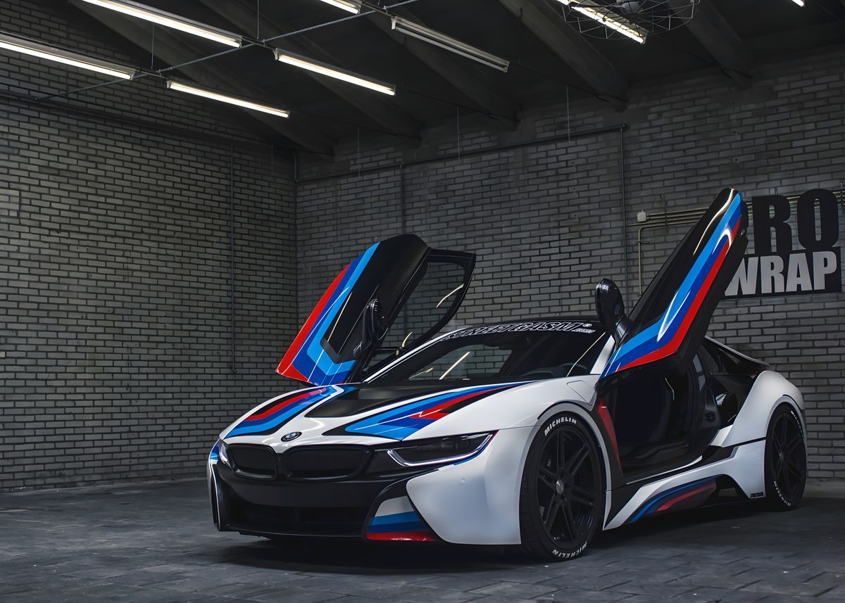 'BMW i8 with Custom Wrap' Poster, picture, metal print, paint by arto moro | Displate