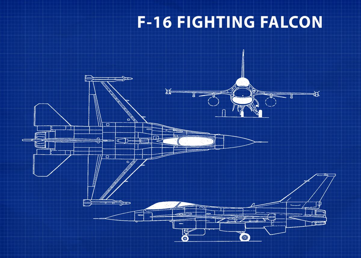 'F-16 Fighting Falcon Blueprint' Poster, picture, metal print, paint by ...