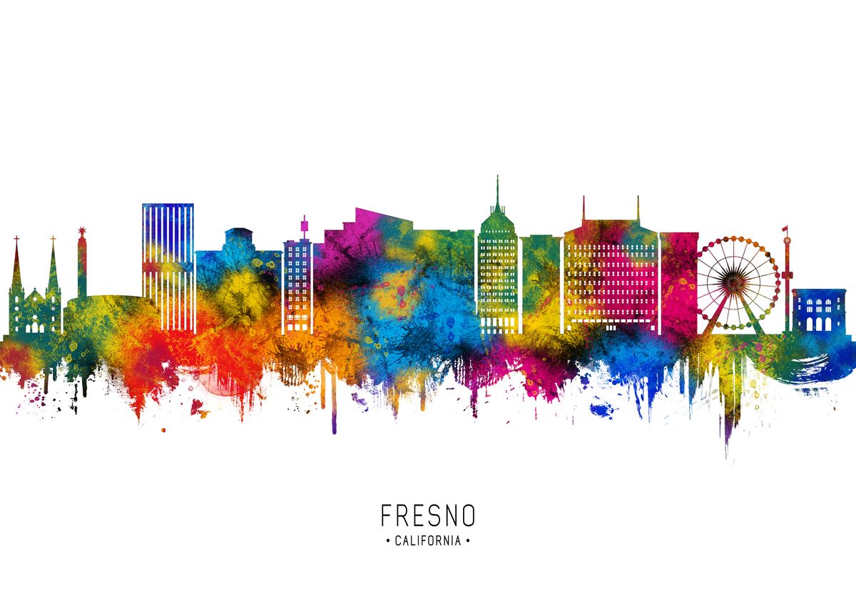 'Fresno Skyline Watercolor' Poster, picture, metal print, paint by ...