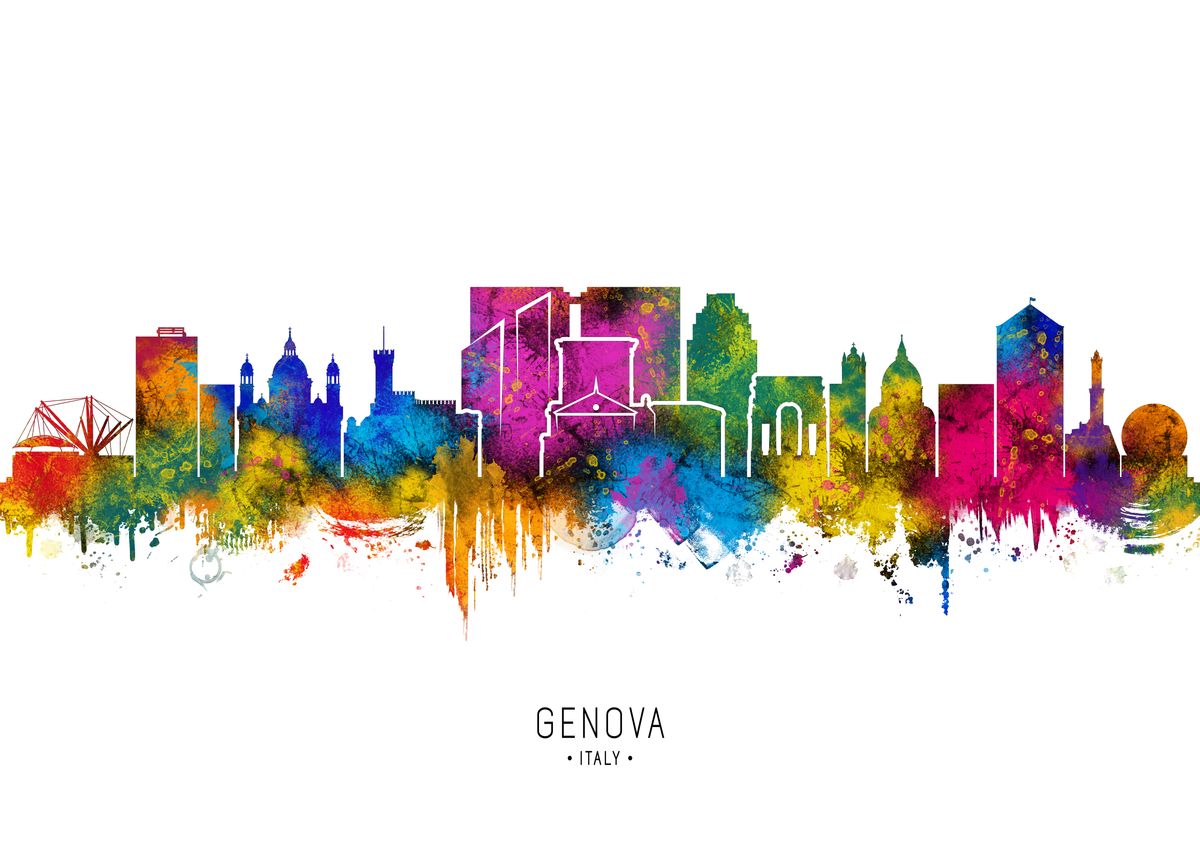 'Genova Skyline Watercolor' Poster, picture, metal print, paint by ...