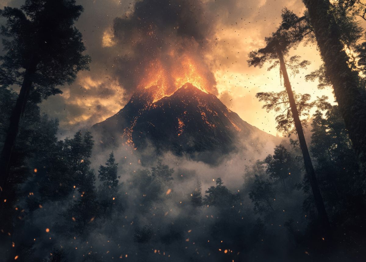'Volcanic Eruption' Poster, picture, metal print, paint by emaga | Displate
