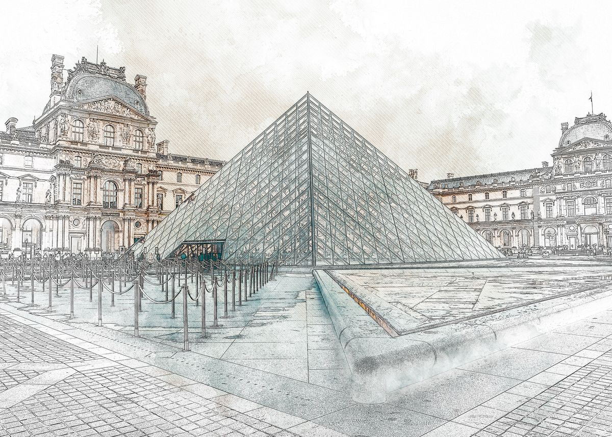'Louvre Pyramid Sketch' Poster, picture, metal print, paint by Gianluca ...