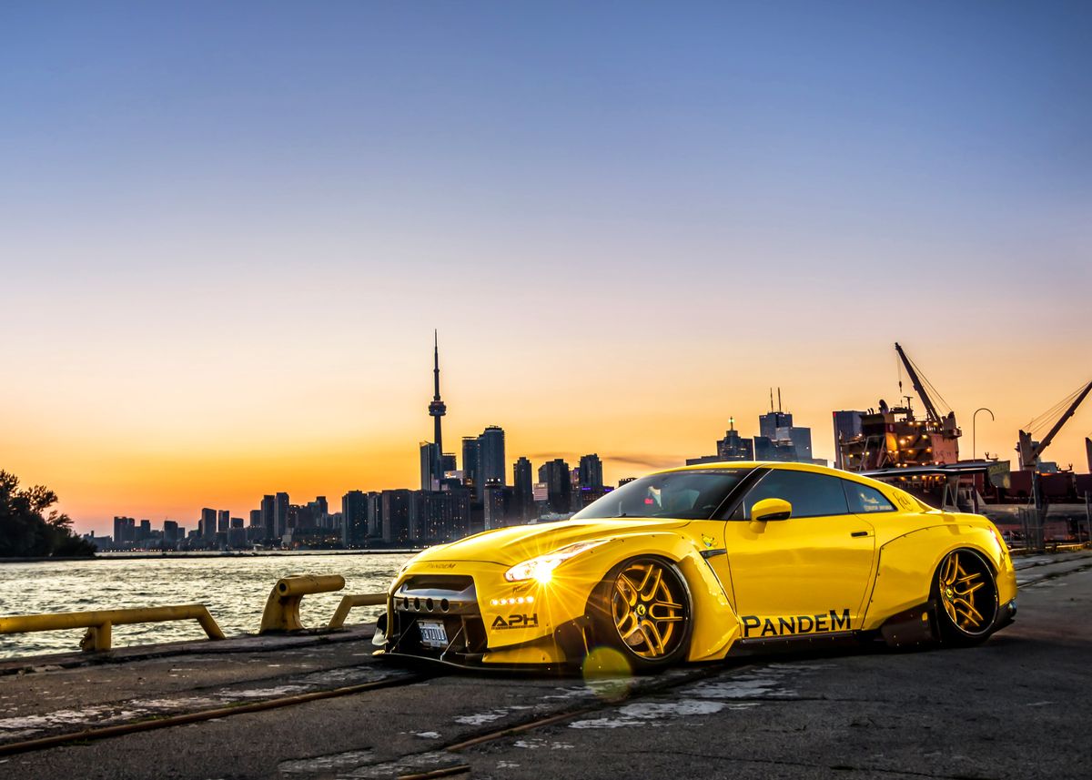 'Yellow Nissan GT-R with Pandem Body Kit' Poster, picture, metal print ...