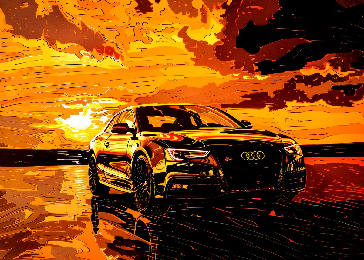 'Audi Sunset' Poster, picture, metal print, paint by Roseanne Edmonds ...