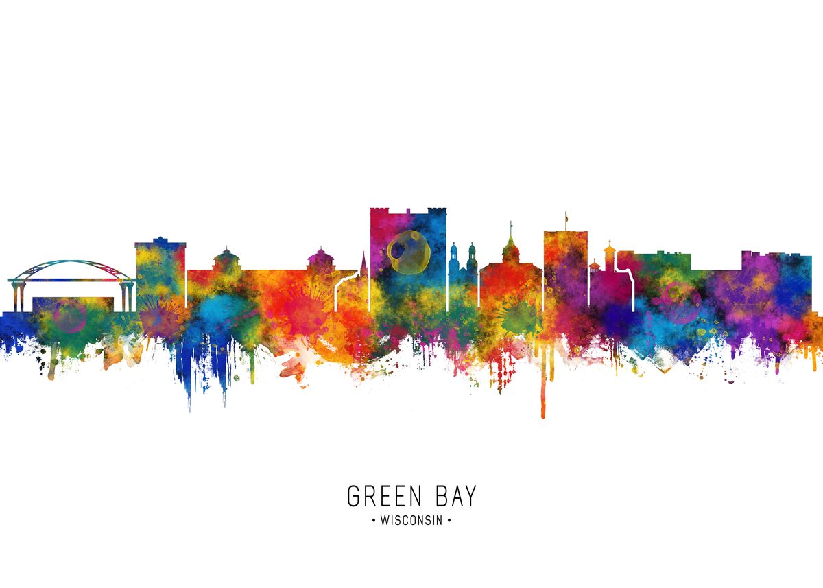 'Green Bay Skyline Watercolor' Poster, picture, metal print, paint by ...