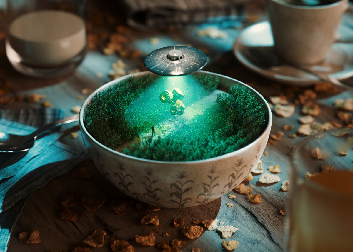 'UFO in a Cereal Bowl' Poster, picture, metal print, paint by Suj Art ...