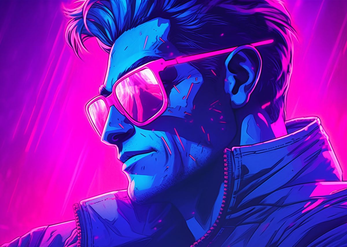 'Retro Synthwave Man' Poster, picture, metal print, paint by ceylin 040 ...